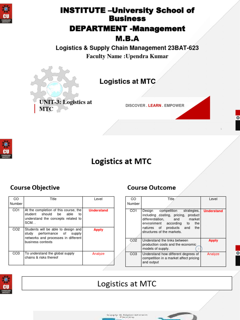 Logistics at MTC | PDF | Logistics | Supply Chain Management