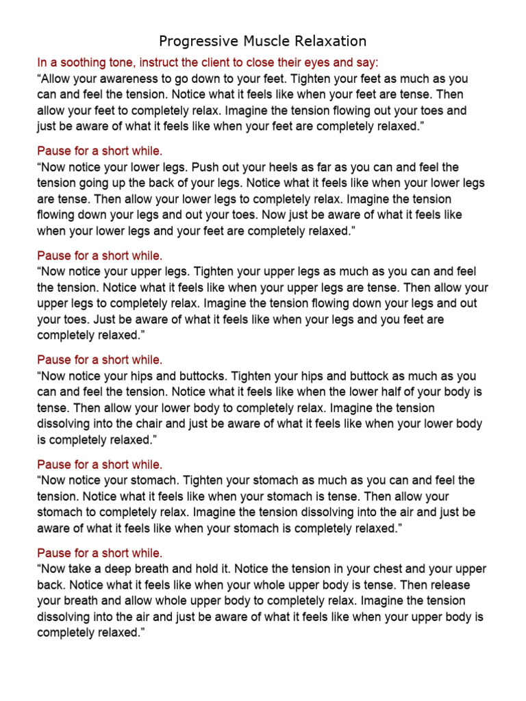 Progressive Muscle Relaxation | PDF | Foot | Human Leg