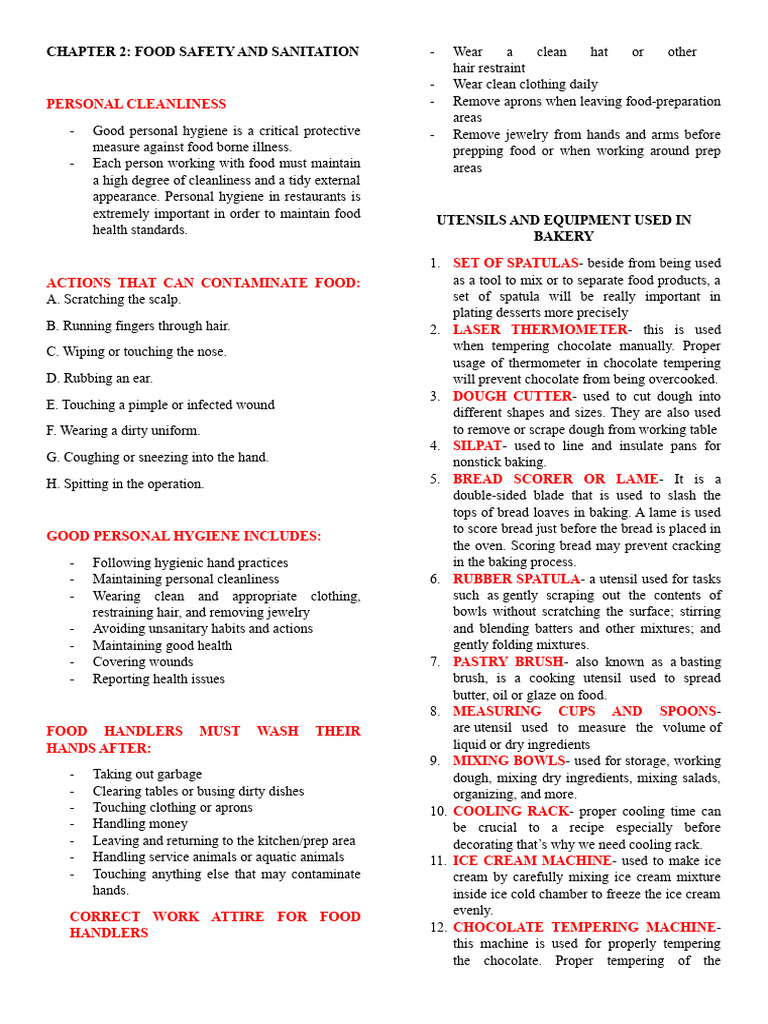 BSHM 131 - Reviewer in Chapter 2 | PDF | Kitchen Utensil | Food And ...
