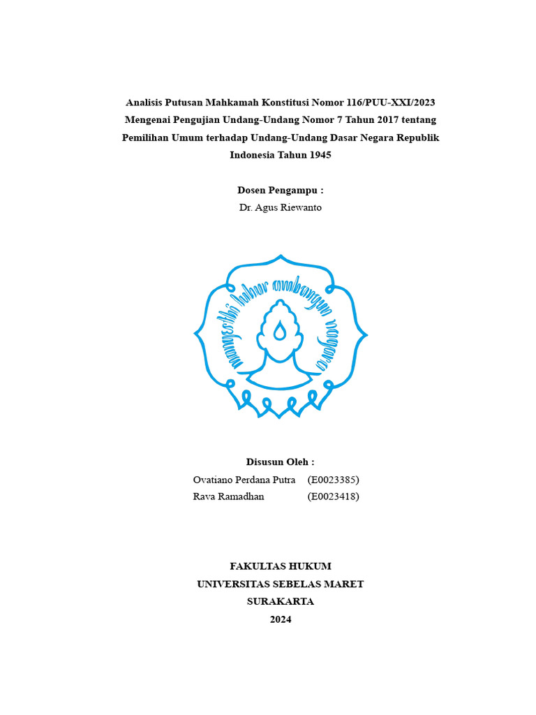 Analisis Putusan Mahkamah Konstitusi No 116/PUU-XXI/2023 | PDF Analisis Putusan Mahkamah Konstitusi No 116/PUU-XXI/2023 | PDF