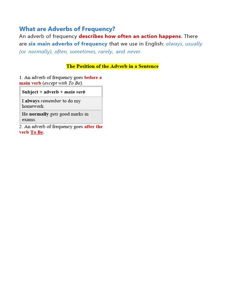 Adverb of Frequency | PDF | Adverb | Verb