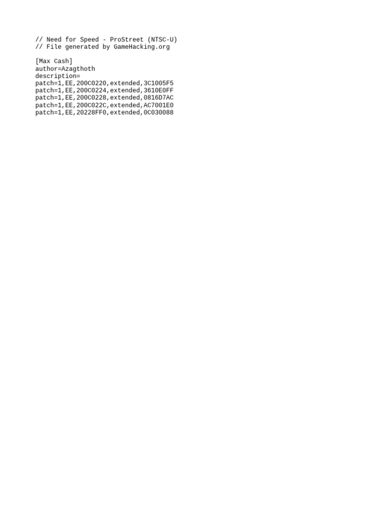 NFS ProStreet PS2 Cheat Codes | PDF