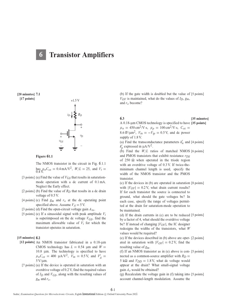 Transistor_Amplifiers_Chapter06_ExamQuestions-1 | Download Free PDF | Amplifier | Mosfet