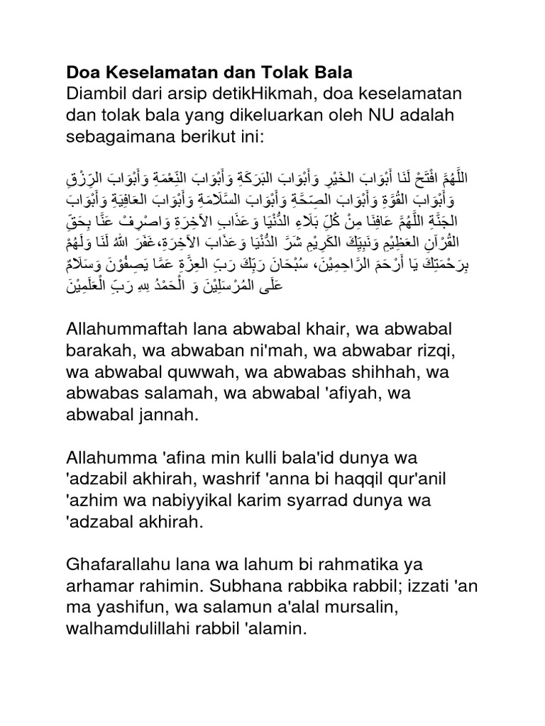 Doa Keselamatan Dan Tolak Bala | PDF