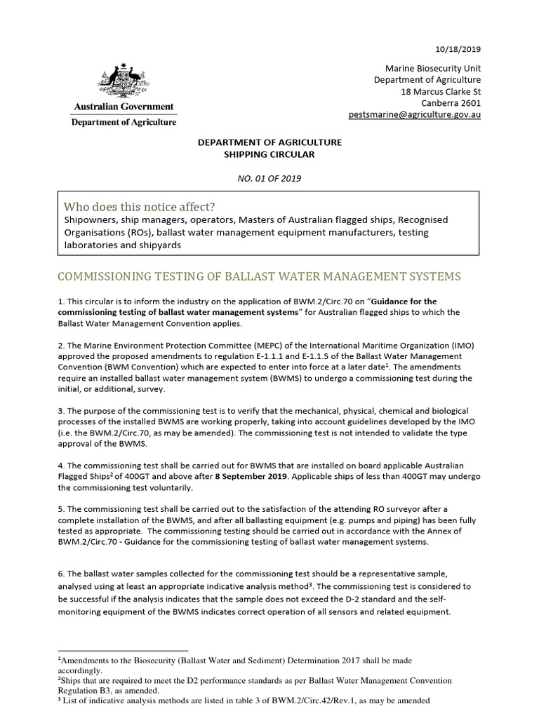 2019-01 Circular For BWMS Commissioning | PDF