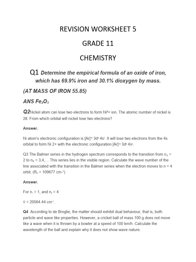 Grade 11 Chemistry Revision Worksheet | PDF | Photoelectric Effect | Atomic Orbital