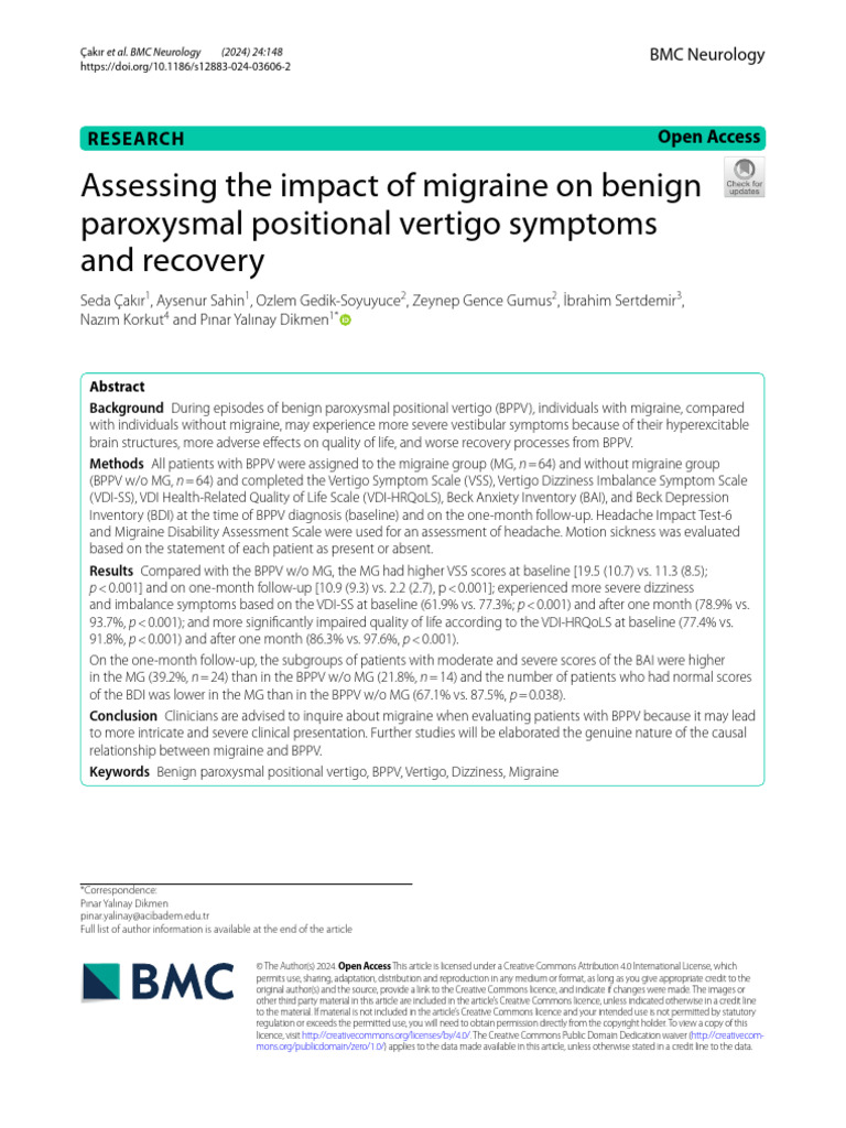 Assessing The Impact of Migraine On Benign Paroxysmal Positional ...