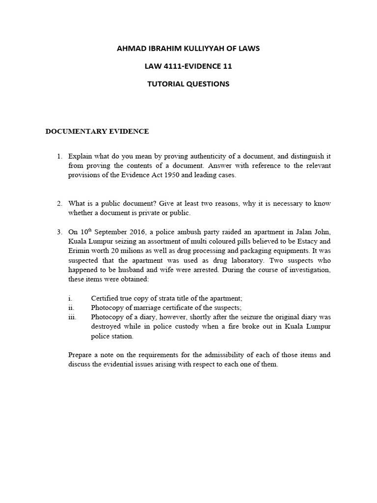 TUTORIAL Q Evidence 2 2021 | PDF | Prosecutor | Loans