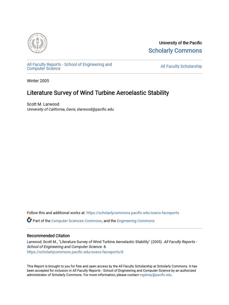 Literature Survey of Wind Turbine Aeroelastic Stability | PDF | Turbine | Wind Turbine