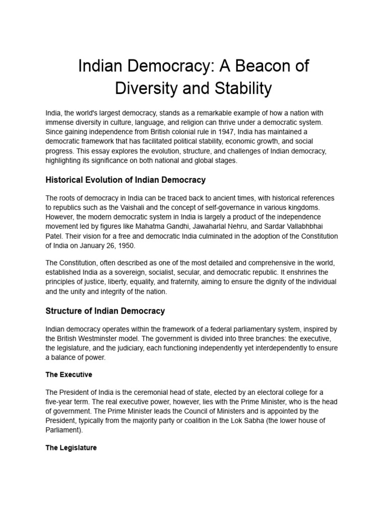 Indian Democracy: Diversity and Resilience | PDF | Democracy ...