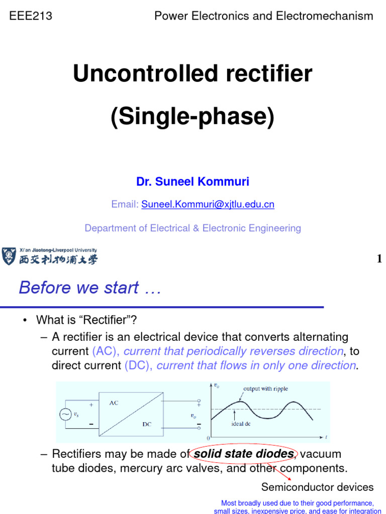 Week2 - Lecture2 - Uncontrolled Rectifier 1 - 1phase | PDF | Rectifier ...