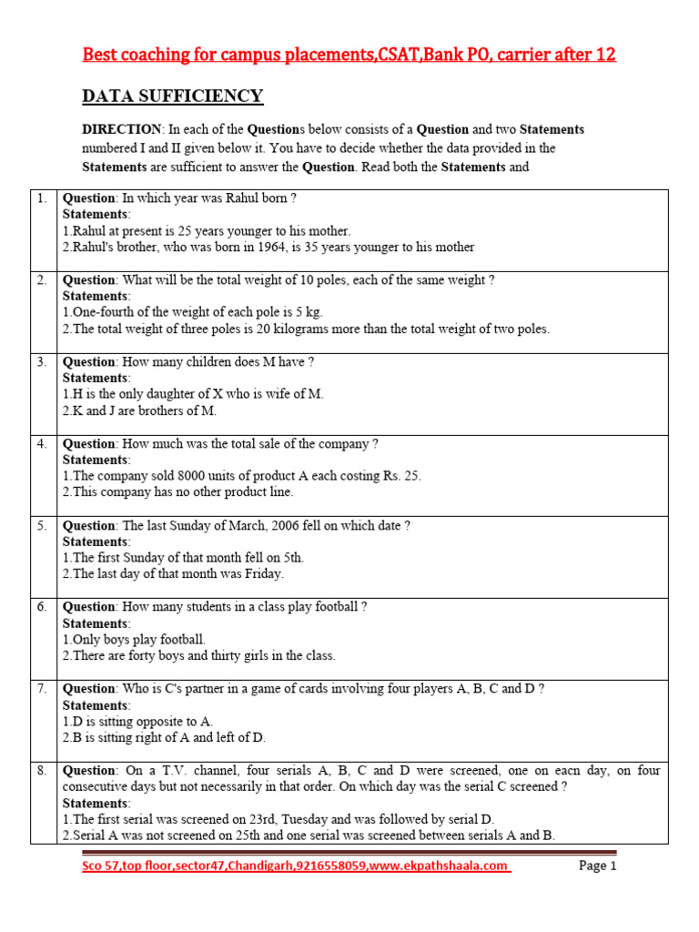 8 data Sufficiency PDF Sports Recreation Social Science