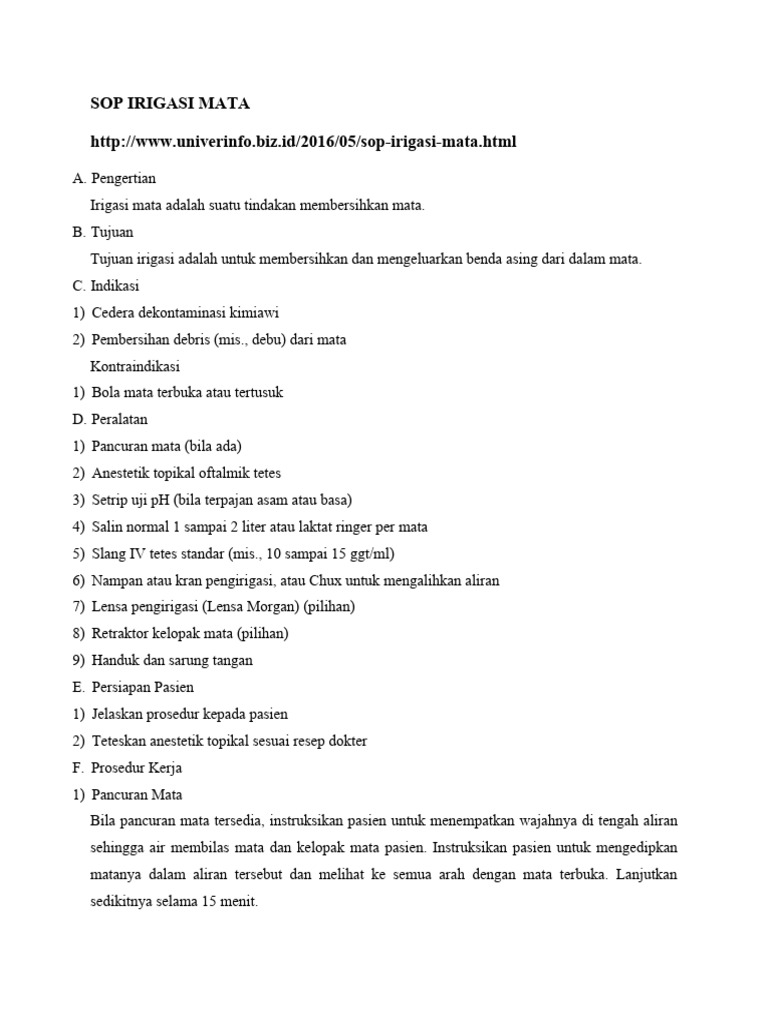 SOP IRIGASI MATA | PDF
