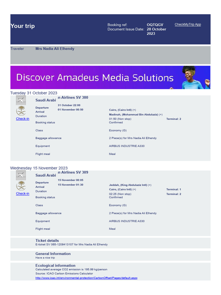 SV - Mrs Nadia Ali Elhendy | PDF | Airlines | Civil Aviation