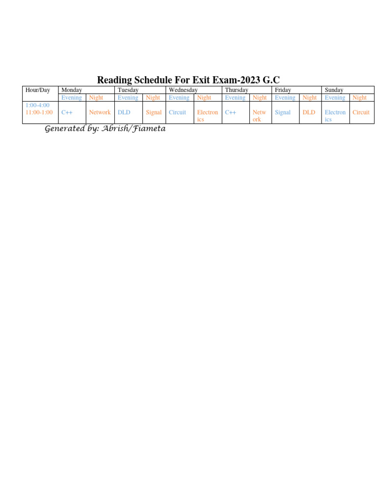 2023 G.C Exit Exam Study Schedule | PDF
