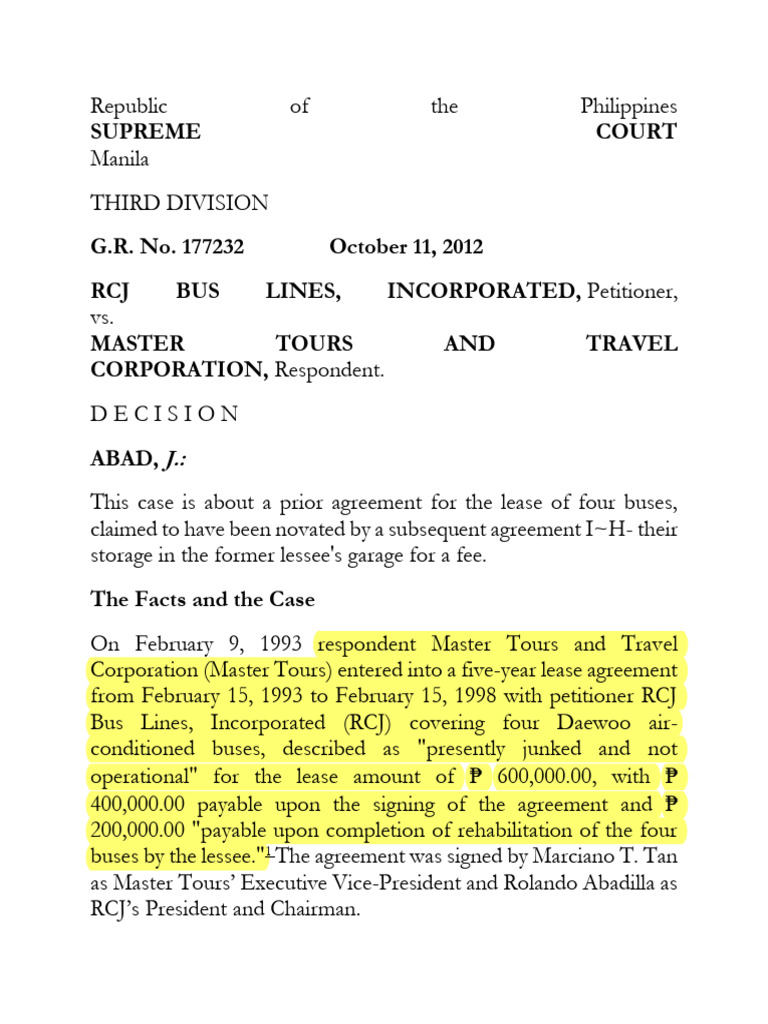 RCJ Bus Lines v. Master Tours | PDF | Lease | Lawsuit