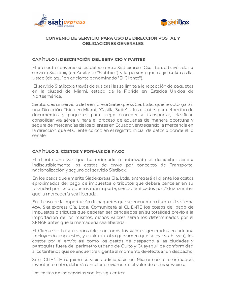 Terminos y Condiciones Servicio Siatibox | PDF | aduana | Seguro