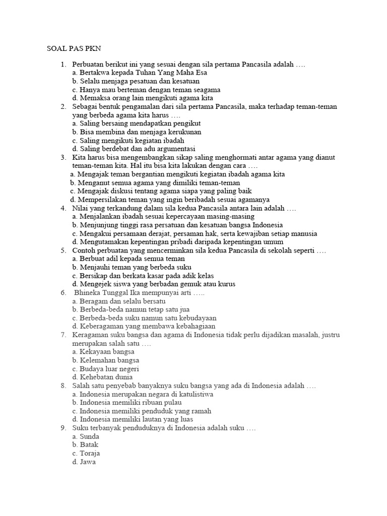 Soal Pas PKN Kelas 6 | PDF