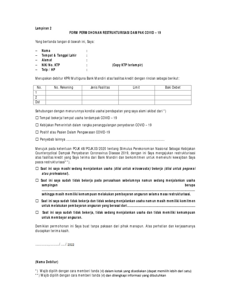 New Surat Permohonan 2859 Restru POJK 48 | PDF
