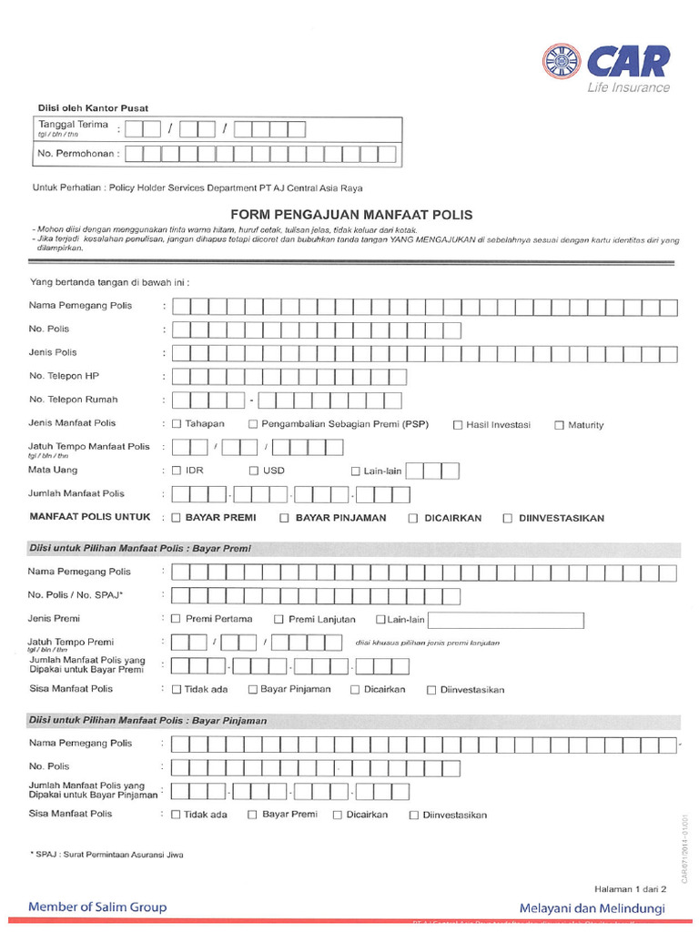 Formulir Pengajuan Manfaat Polis | PDF