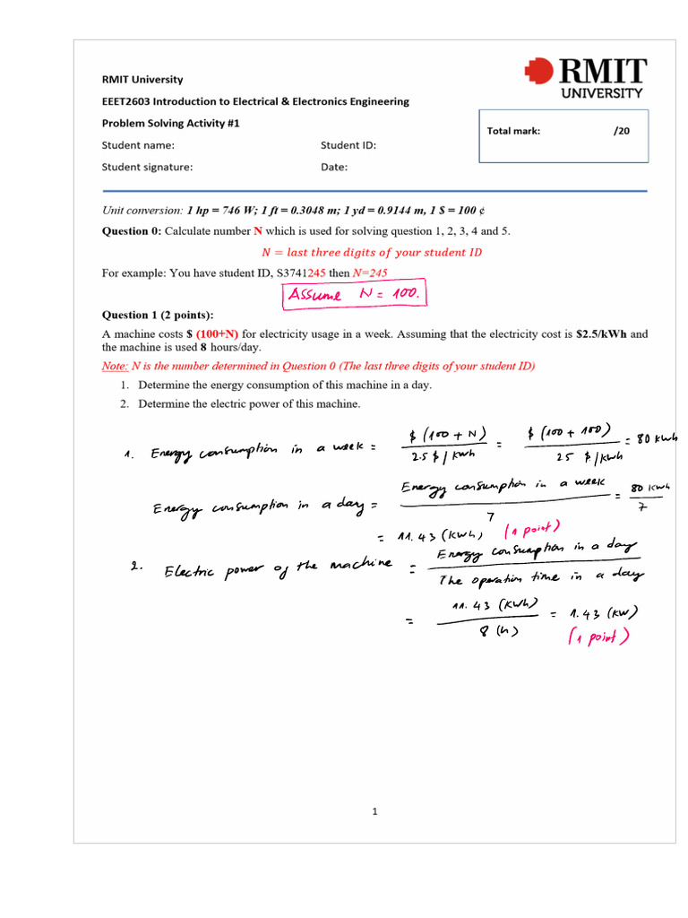 EEET2603 Problem Solving Activity 1 Mock2 Sample Solution | PDF