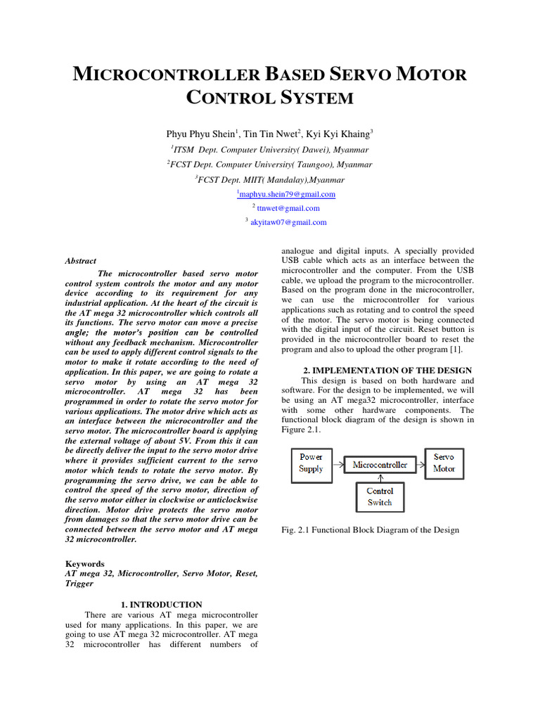 Ijctt-Microcontroller Based Servo Motor Control System | PDF | Electric Motor | Servomechanism