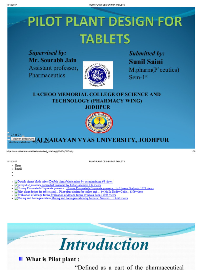 16 - PILOT PLANT DESIGN FOR TABLETS | PDF