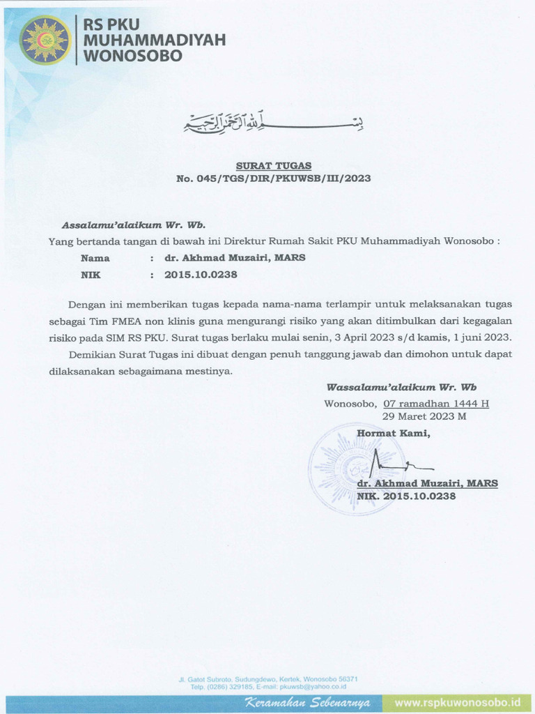 Surat Tugas FMEA (Error SIM RS) | PDF