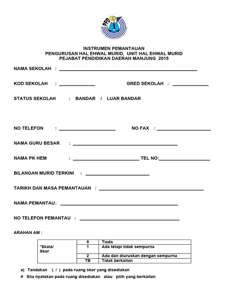 Instrumen Pemantauan Unit Hem 2015 | PDF