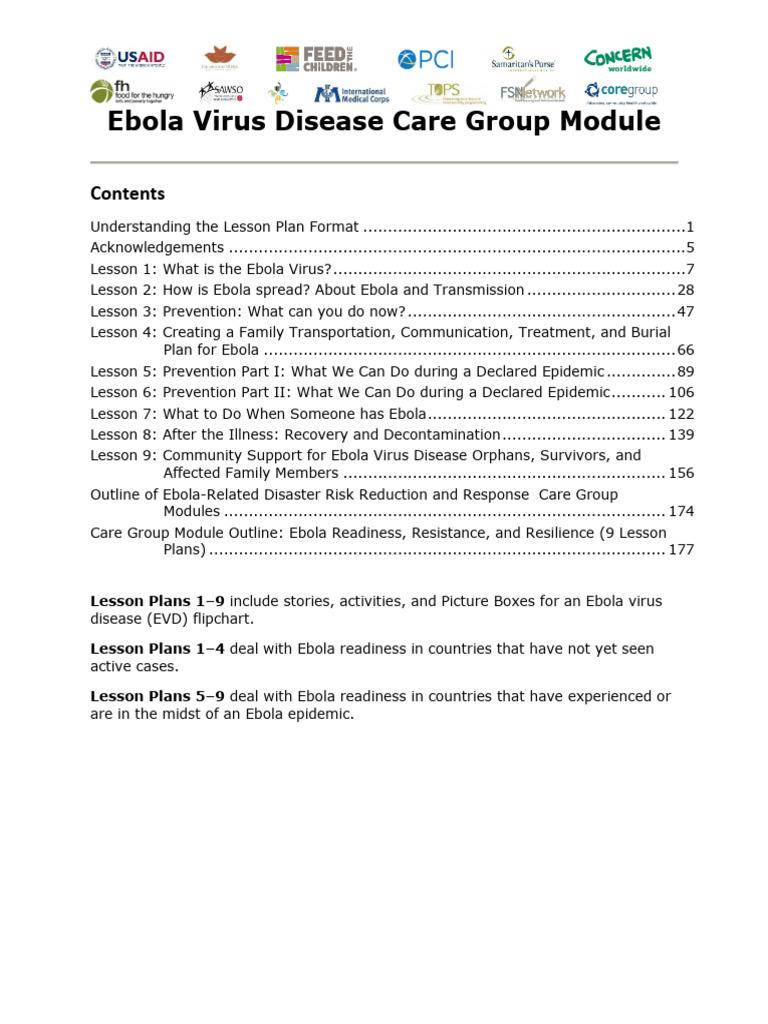 Ebola Virus Disease Care Group Module Lesson Plans 1 9 Nov 2015 0 | PDF ...