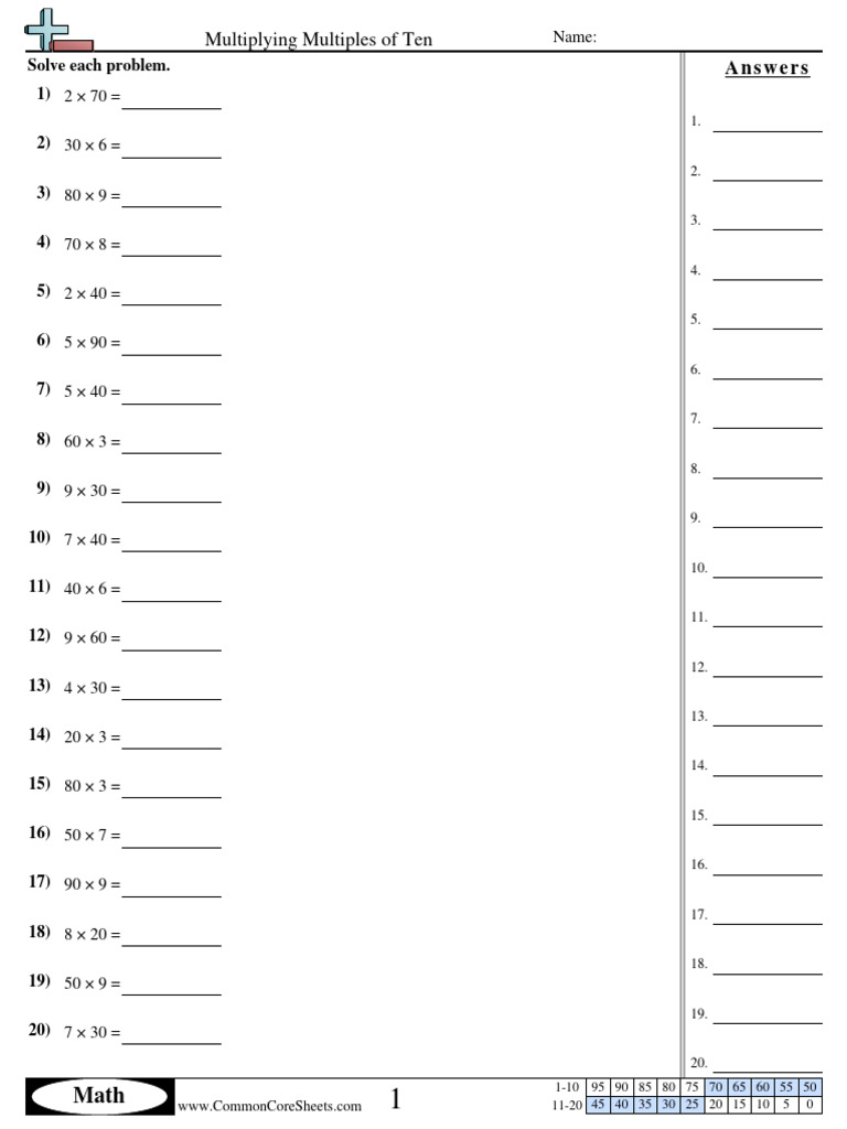 Multiplying Multiples of Ten: Answers | PDF | Mathematics
