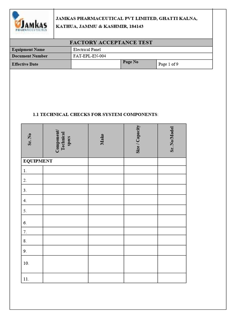 Checklist Format For URS | PDF
