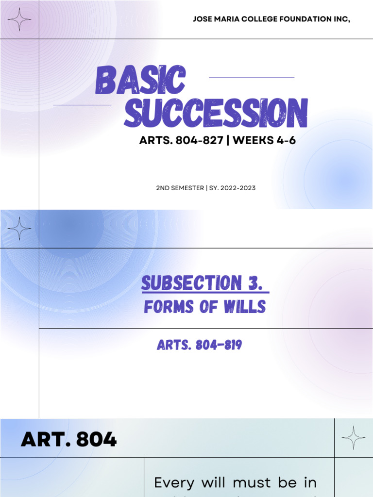 Basic Succession - Arts. 804-827 (Part 1) | PDF | Will And Testament ...