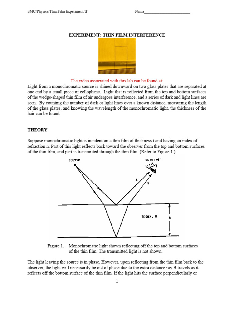 Wedge-Shaped Film Interference Experiment | PDF | Refraction ...