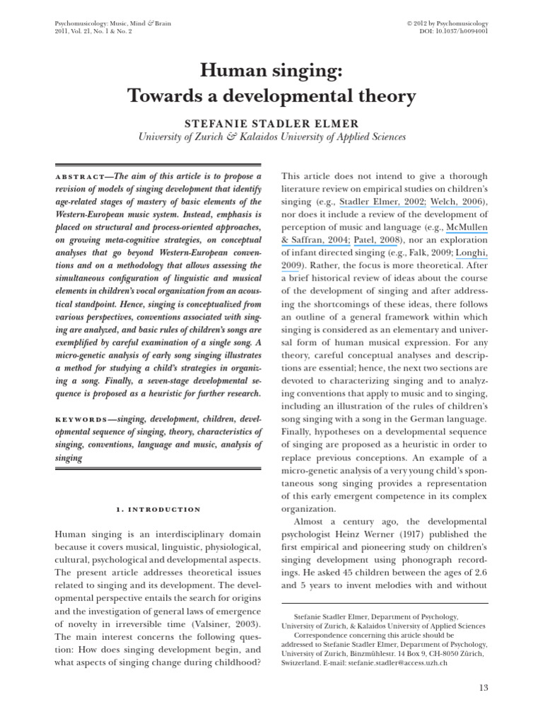 Human Singing Towards A Developmental TH | PDF | Scale (Music) | Stress ...