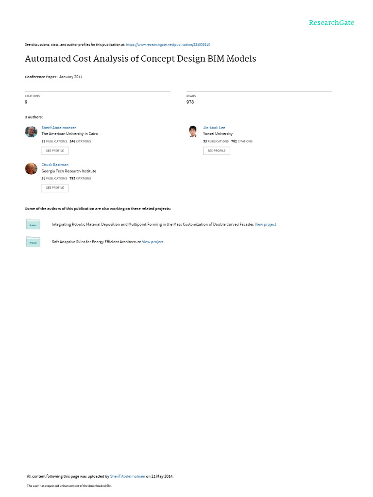 2011 Automated Cost Analysisof Concept Design Bimmodels Pdf Building Information Modeling