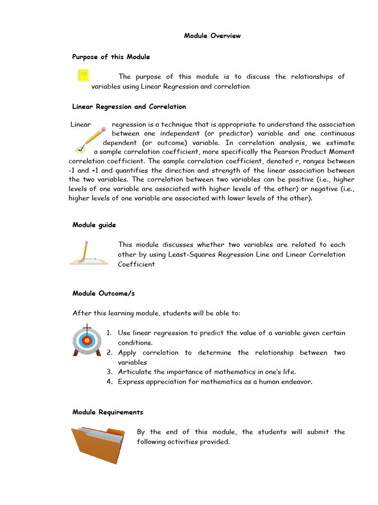 MMW Module 10 - Correlation and Linear Regression | PDF | Linear Regression | Regression Analysis