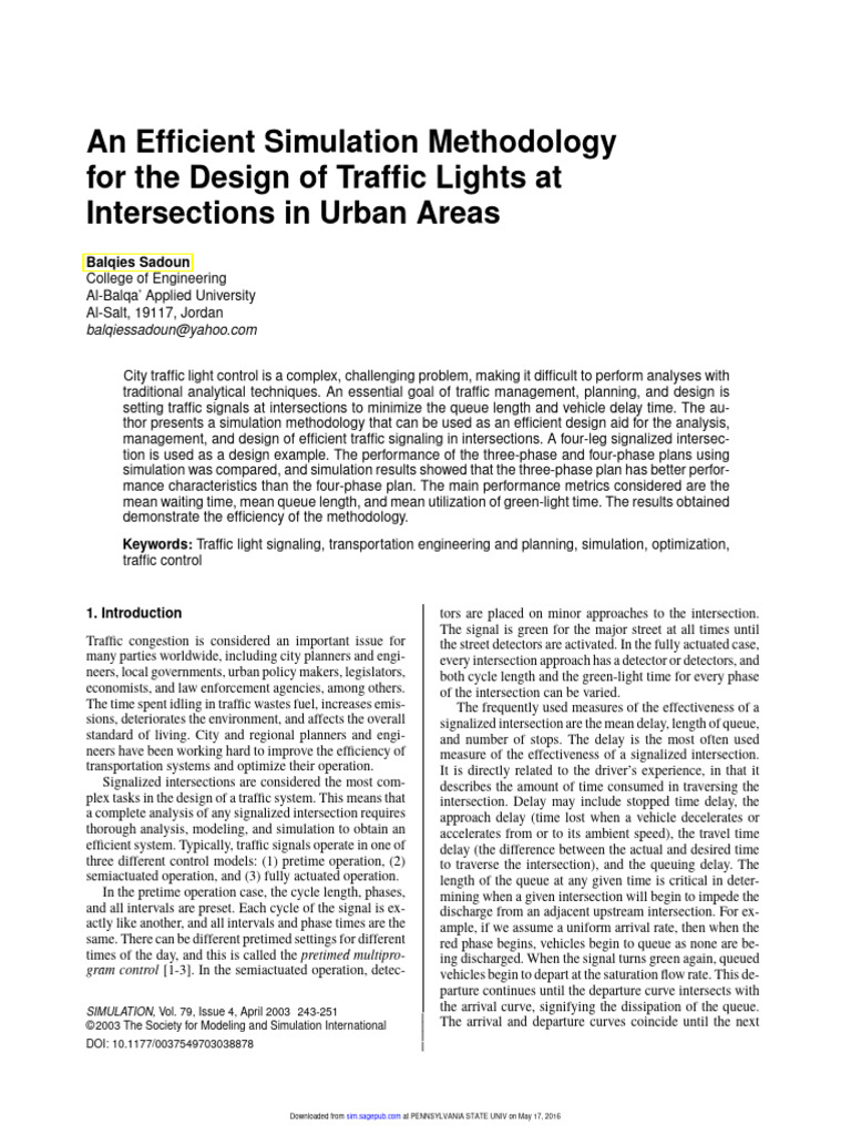 An Efficient Simulation Methodology For The Design of Traffic Lights at ...