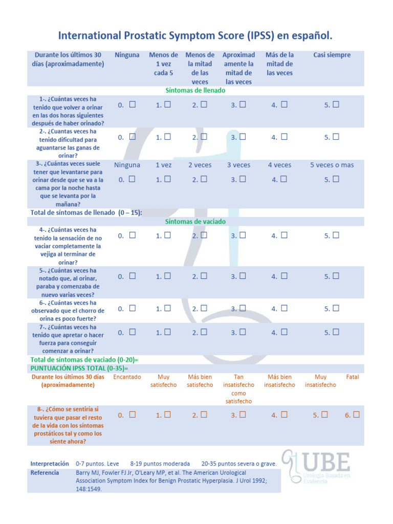 Cuestionario IPSS: Evaluación Sintomática | PDF | Urología | Sistema ...