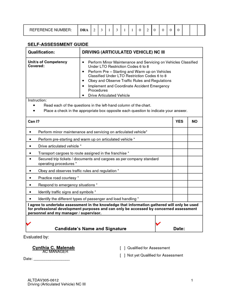 SAG Driving Articulated Vehicle NC III | PDF | Vehicles | Traffic