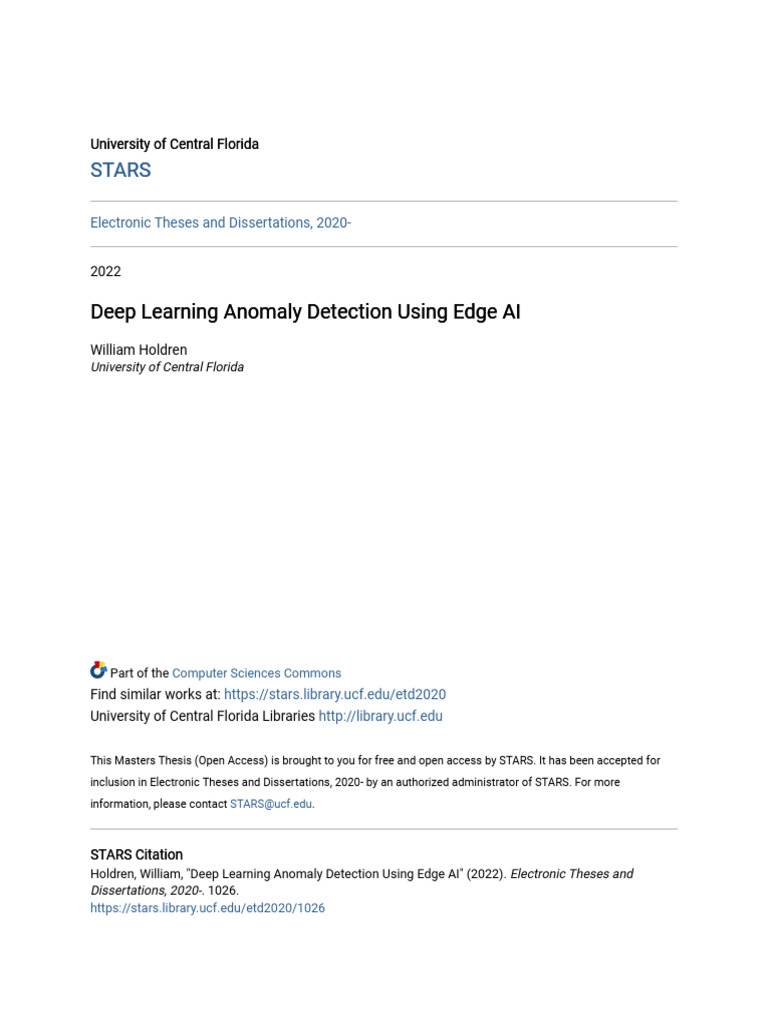 Deep Learning Anomaly Detection Using Edge AI - MS Thesis | PDF | Deep Learning | Internet Of Things