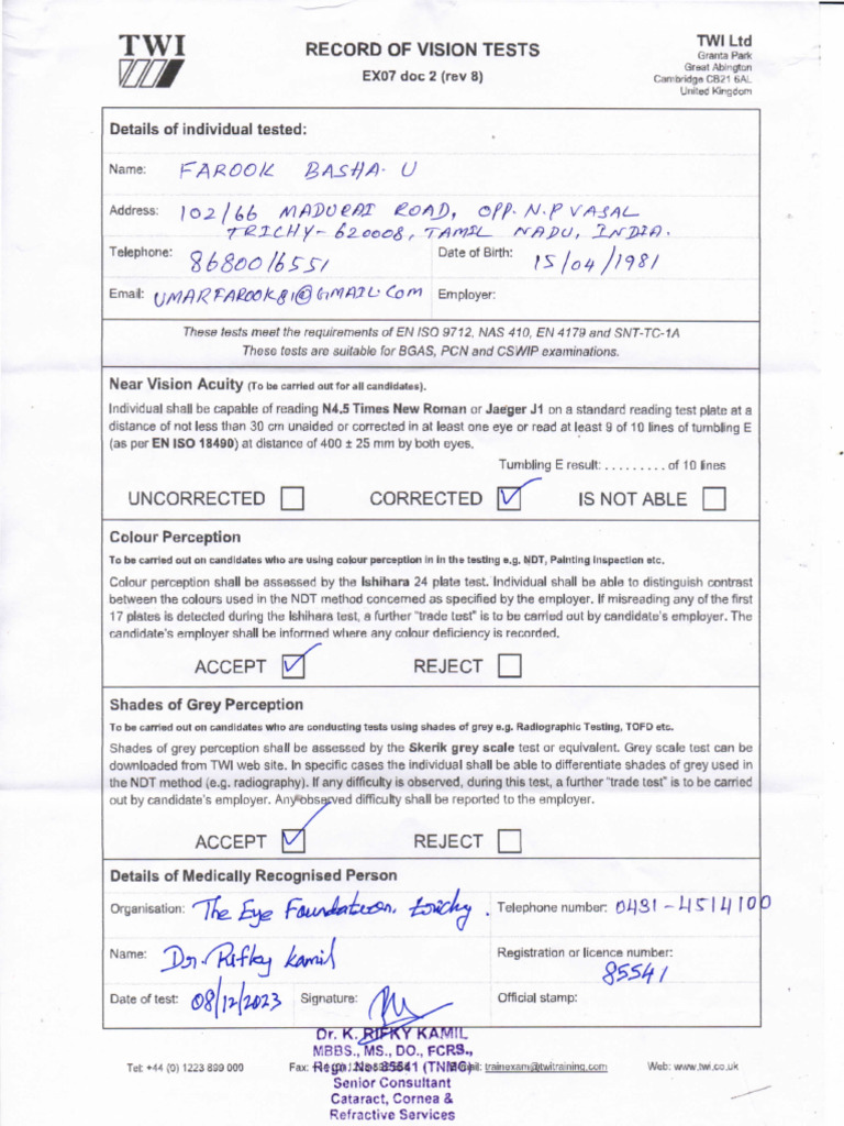 Sample Vision Form | PDF