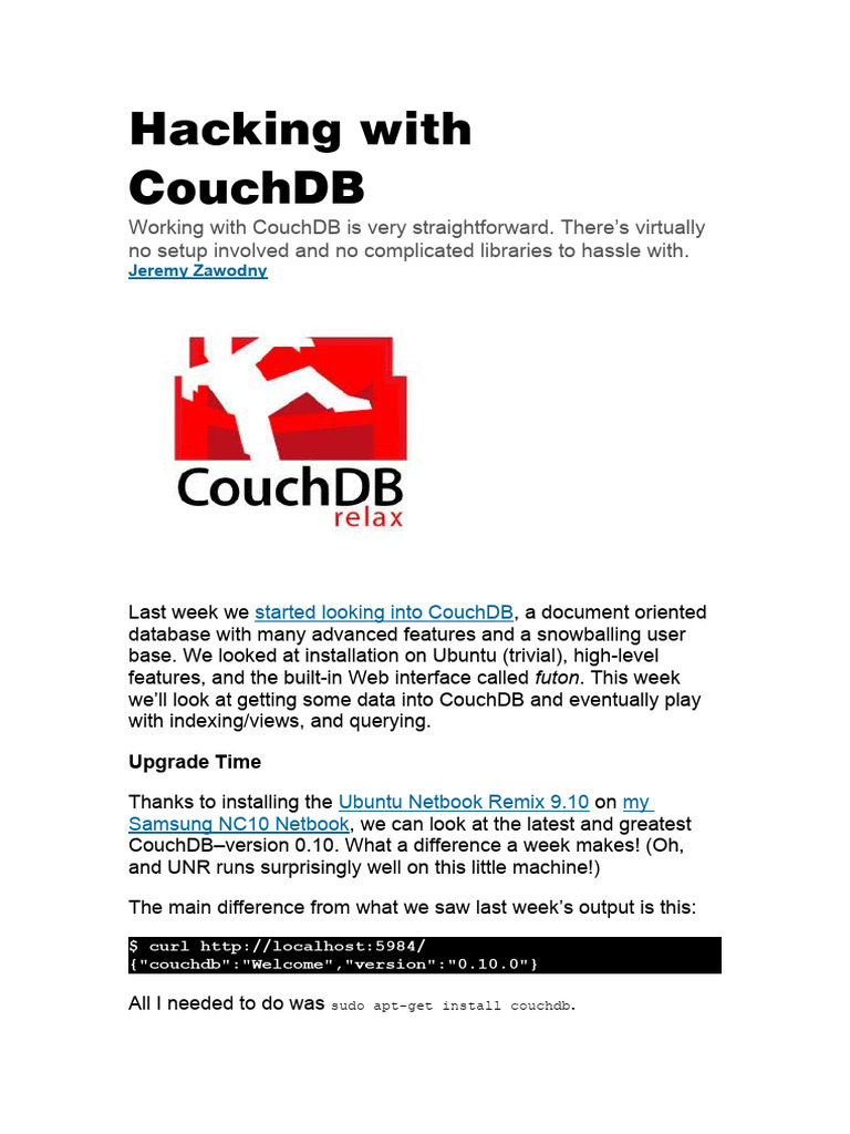 Hacking With CouchDB | PDF | Perl | Computing