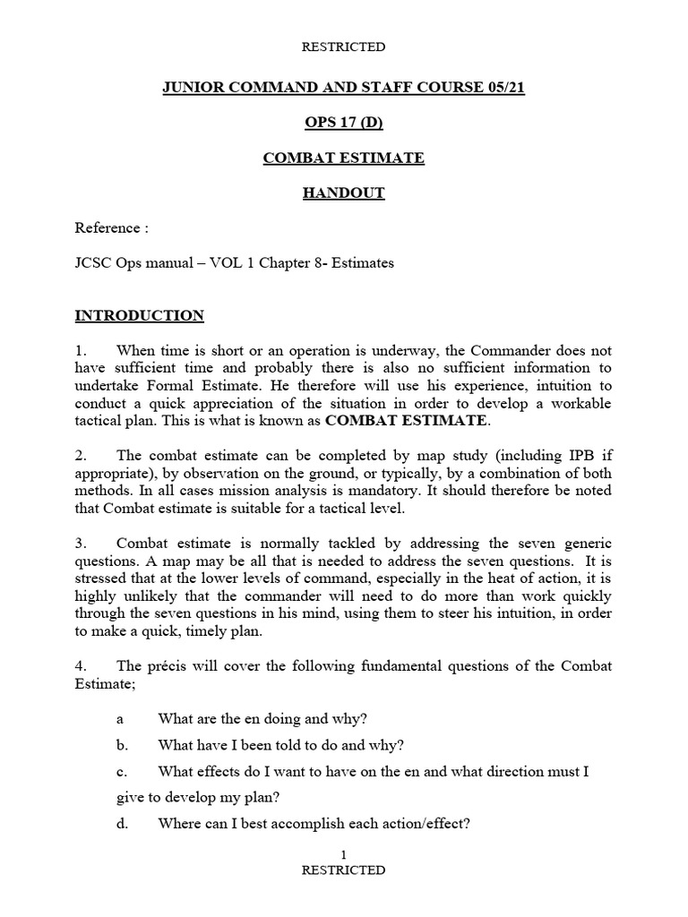 7 Questions Combat Estimate | PDF | Reconnaissance | Military