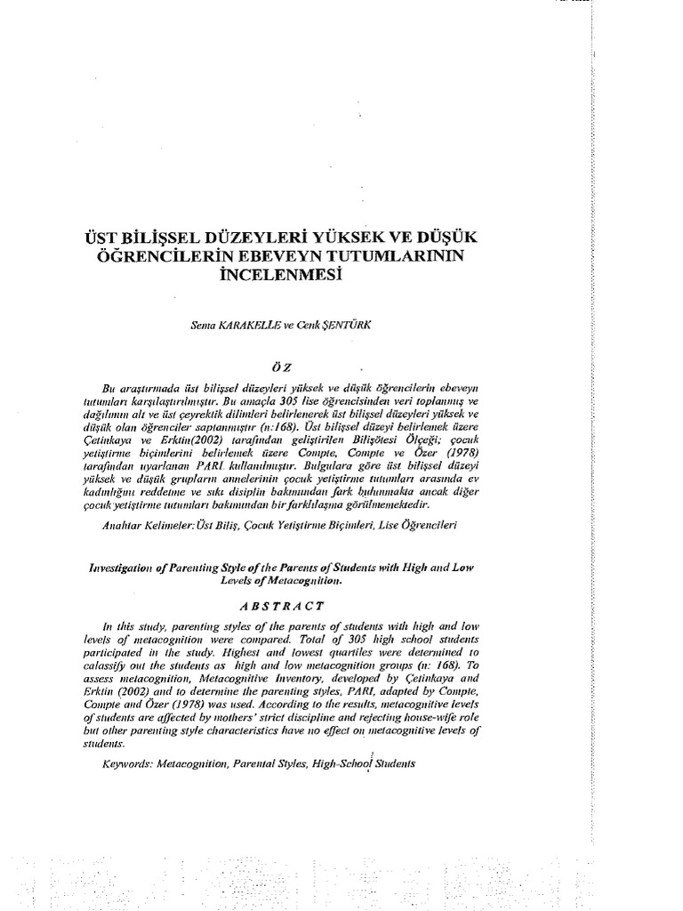 ST B - L - Sel D - Zeyler - y - Ksek Ve D - K - Renc - Ler - N Ebeveyn Tutumlarinin - Ncelenmes ...