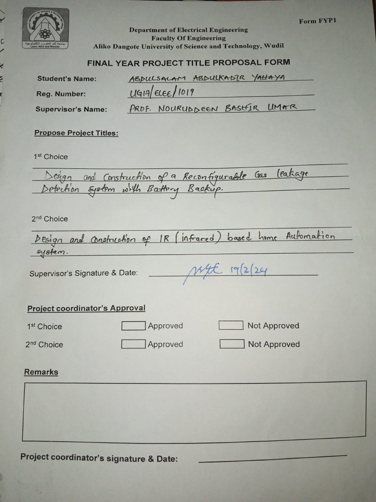 Final Year Project Title Proposal Form | PDF