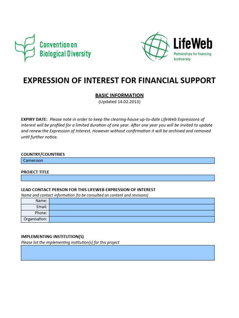 EOI Template English | Download Free PDF | Biodiversity | Conservation ...