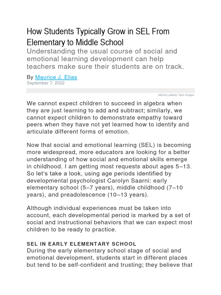 How Students Typically Grow in SEL From Elementary To Middle School ...