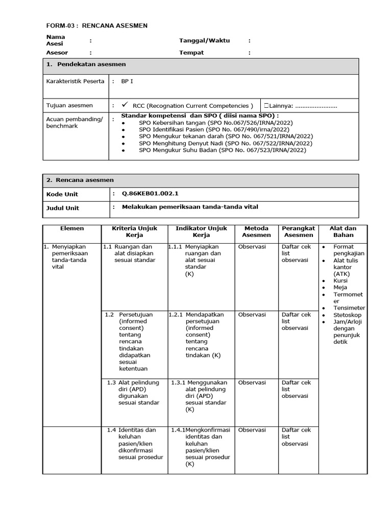 FORM-03 Perencanaan Asesmen TTV | PDF