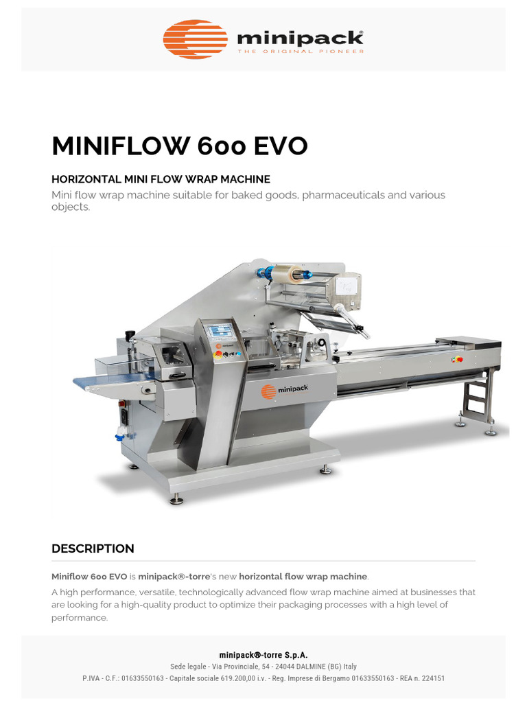 Miniflow 600 Evo Electric Flow Pack Packaging Machine | PDF | Manufactured Goods